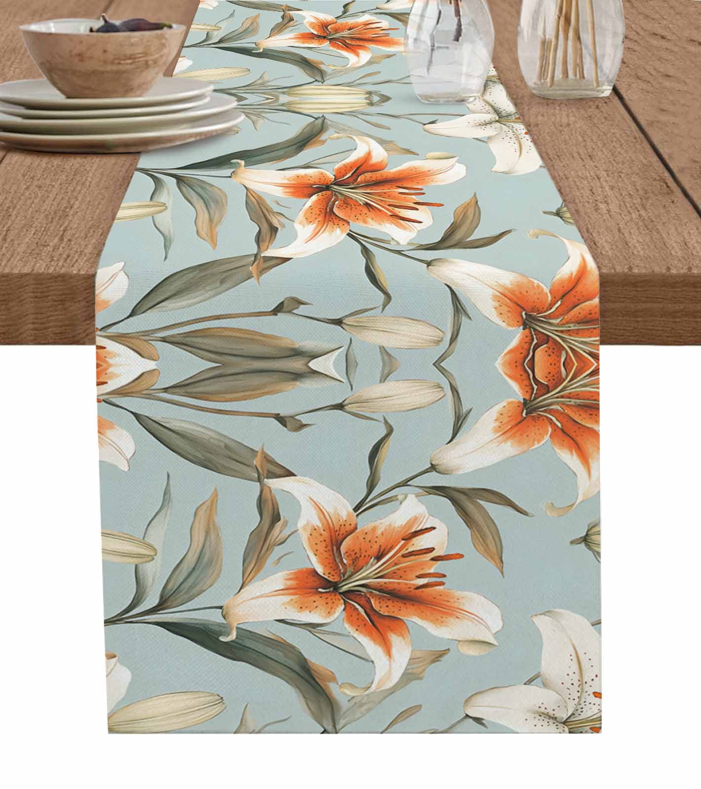 Lily Flower Table Runner 72 Inches, Watercolor Country Blooms Spring ...