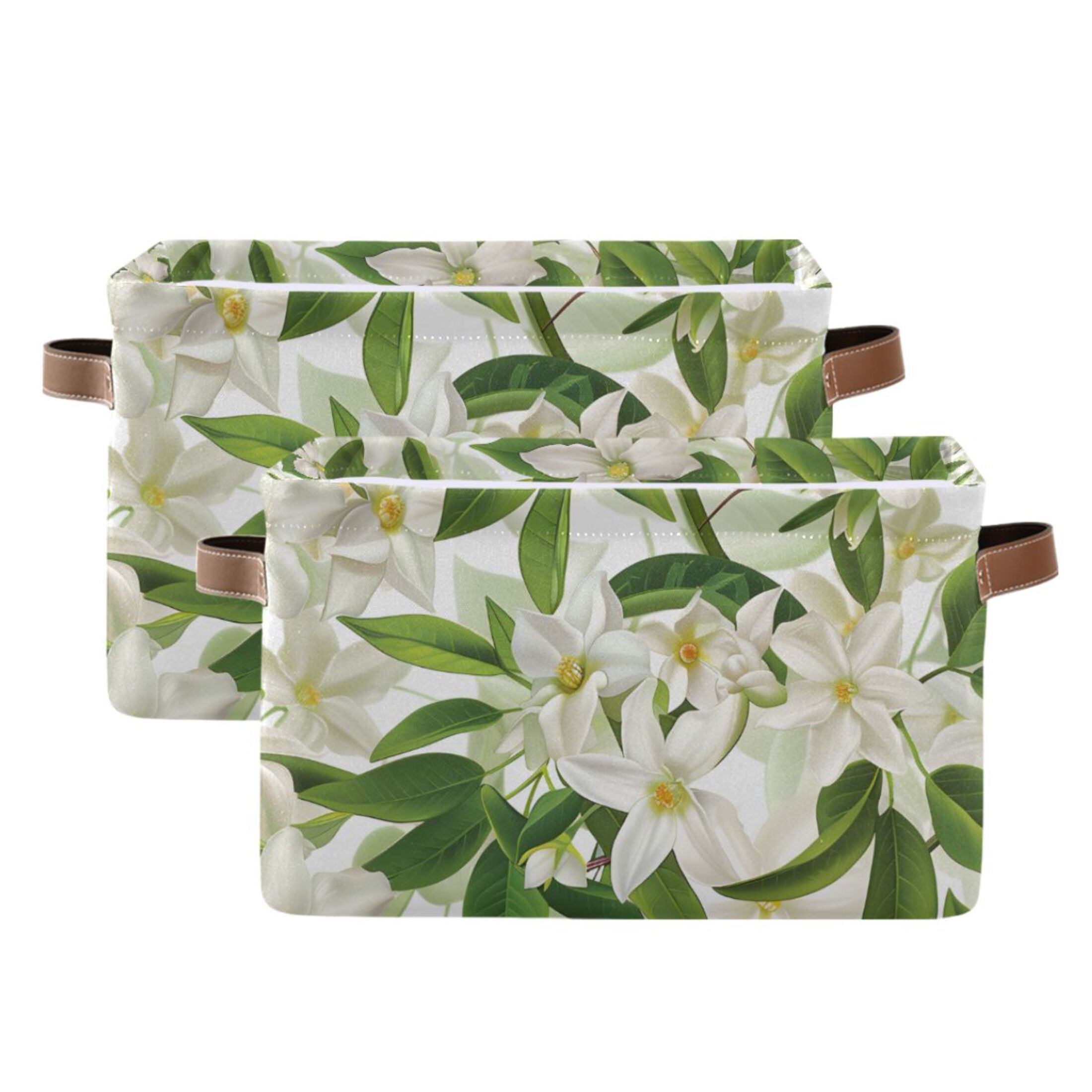 Lily Flower and Leaves Storage Basket Large Foldable Storage Bin ...