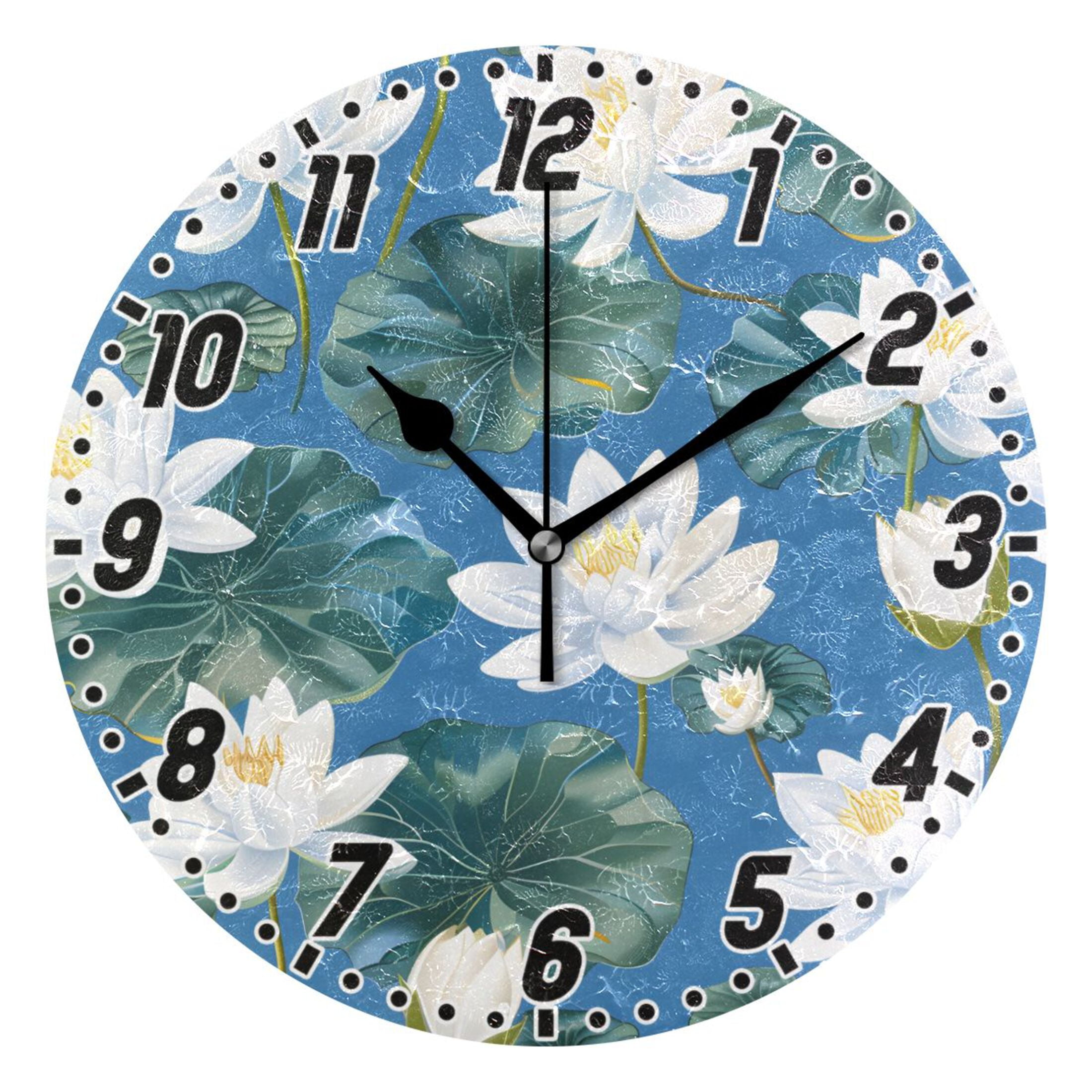 Lily Flower in Water Round Wall Clock Battery Operated Silent Non ...