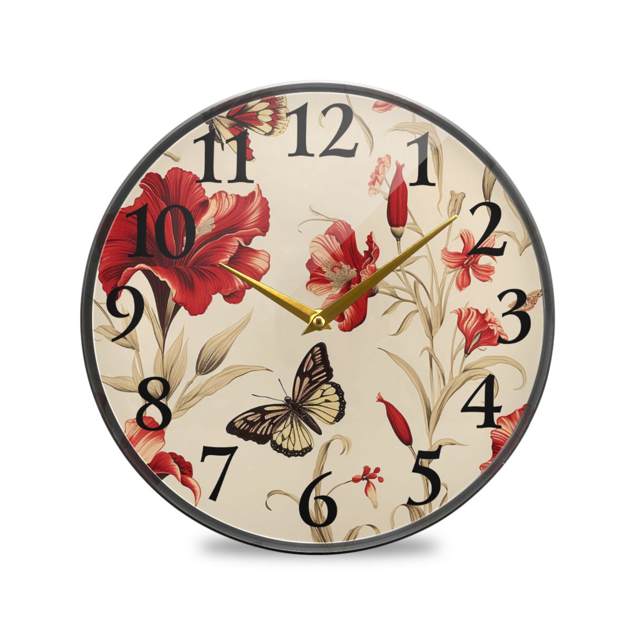 Lily Flowers Butterfly Wall Clocks Battery Operated 11.9 Inch Round ...