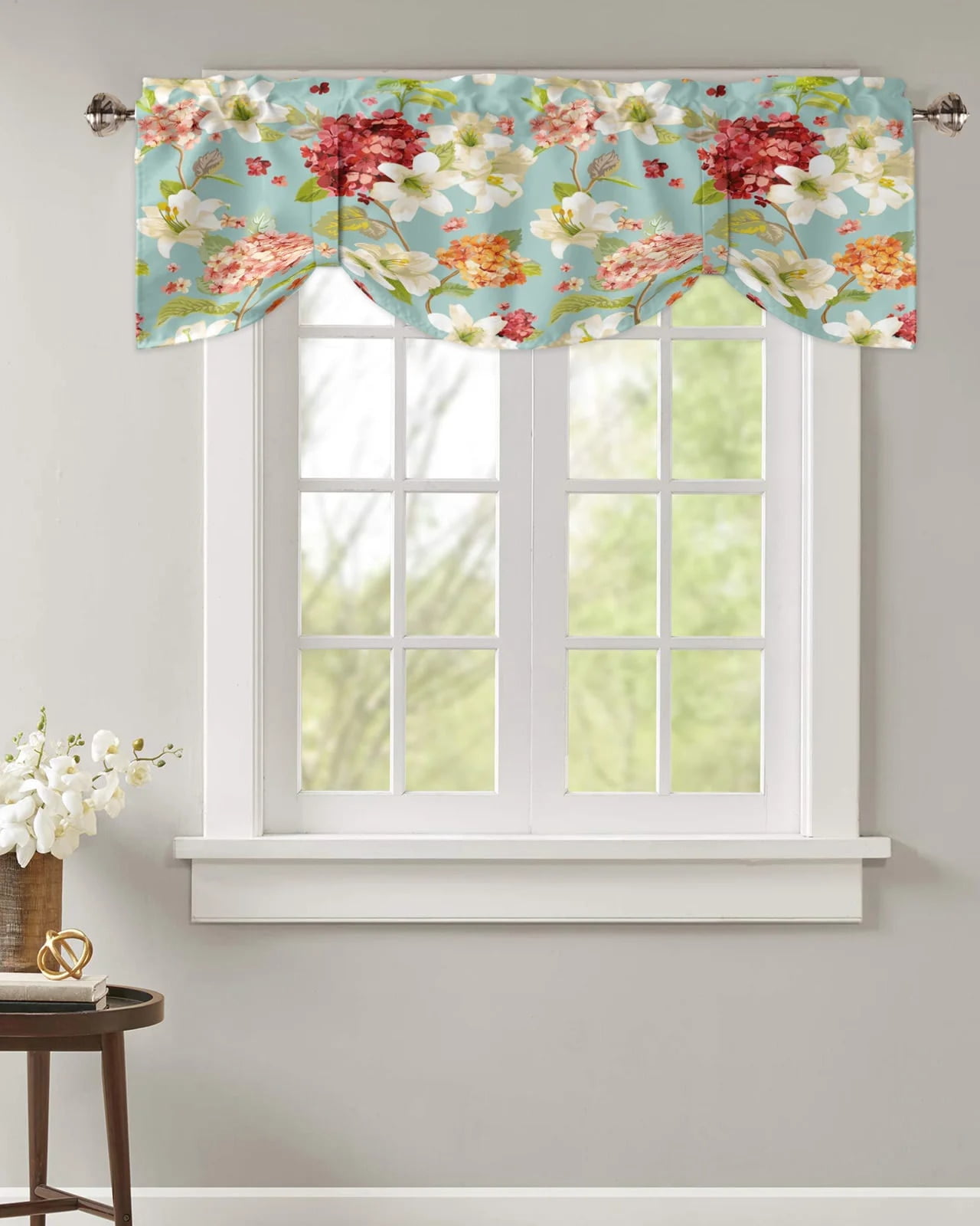 Lily Flowers Retro Window Curtain Kitchen Cabinet Coffee Tie-Up Valance ...