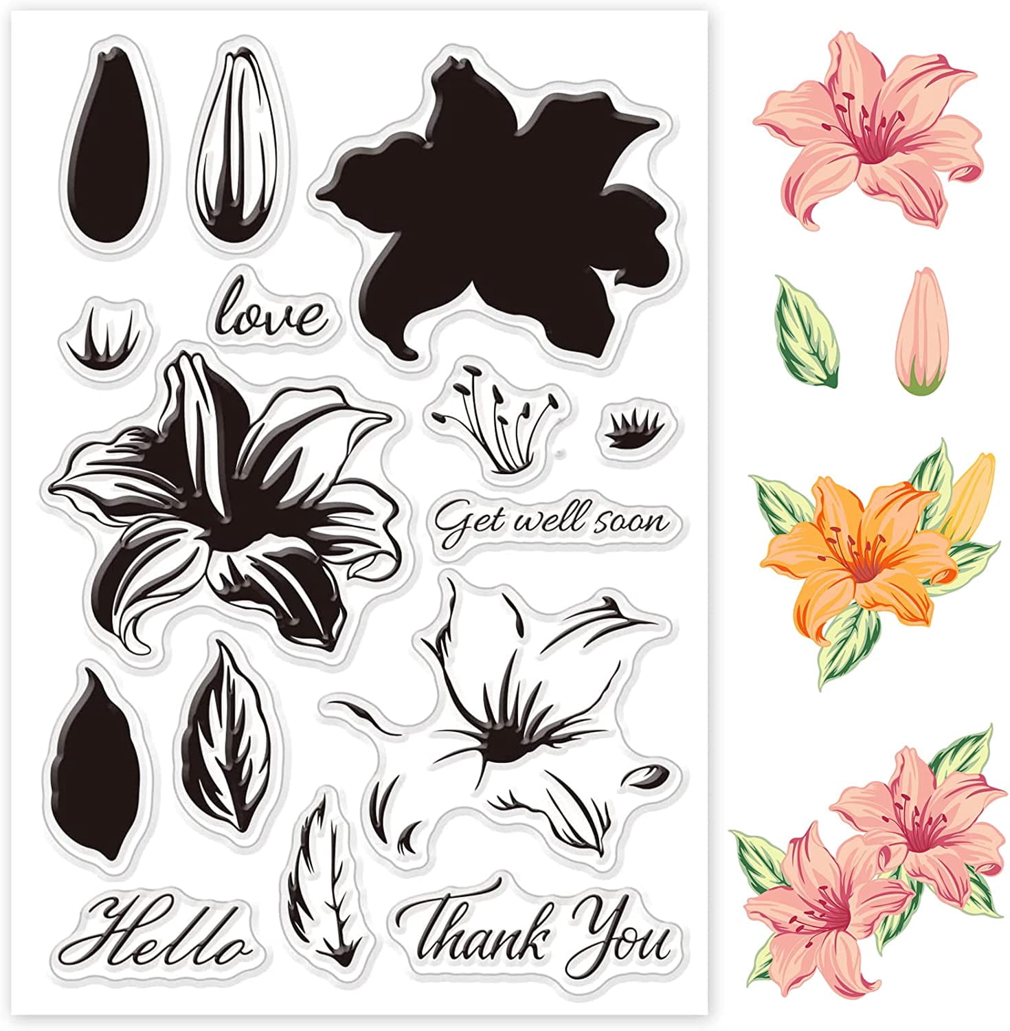 Lily Flowers Silicone Clear Stamps Flower Bud Leaves Layered ...