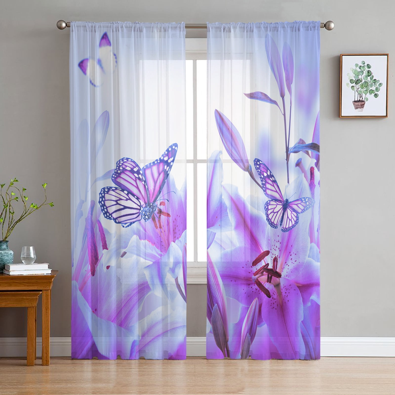 Lily Flowers Tulle Sheer Window Curtains for Living Room the Bedroom ...