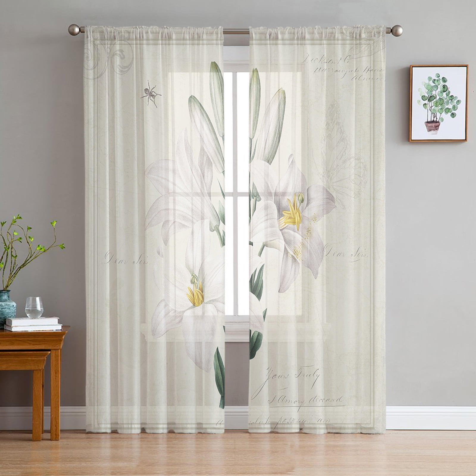Lily Flowers Tulle Sheer Window Curtains for Living Room the Bedroom ...