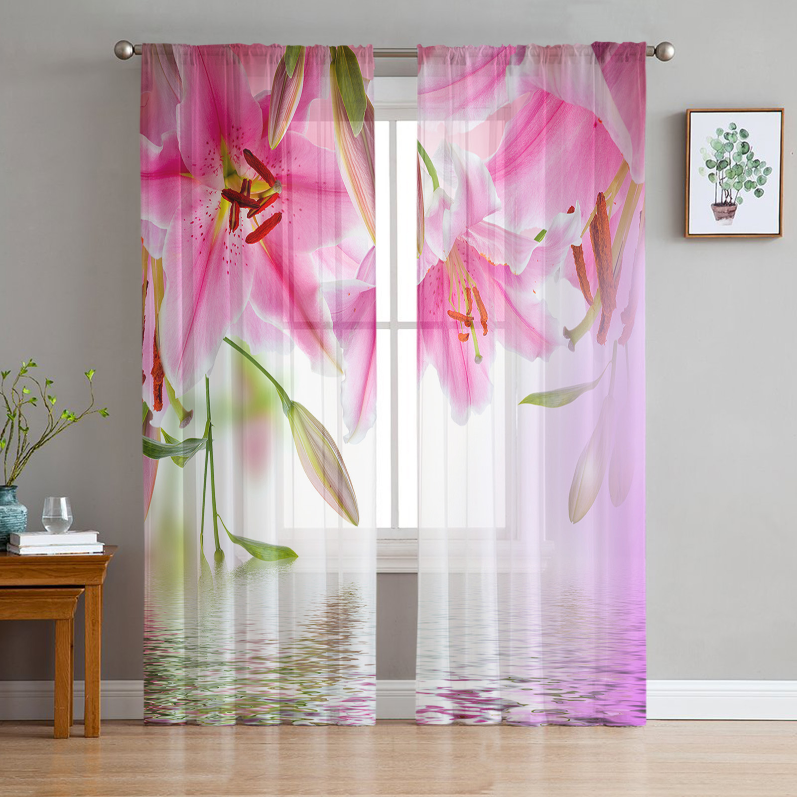 Lily Flowers Tulle Sheer Window Curtains for Living Room the Bedroom ...