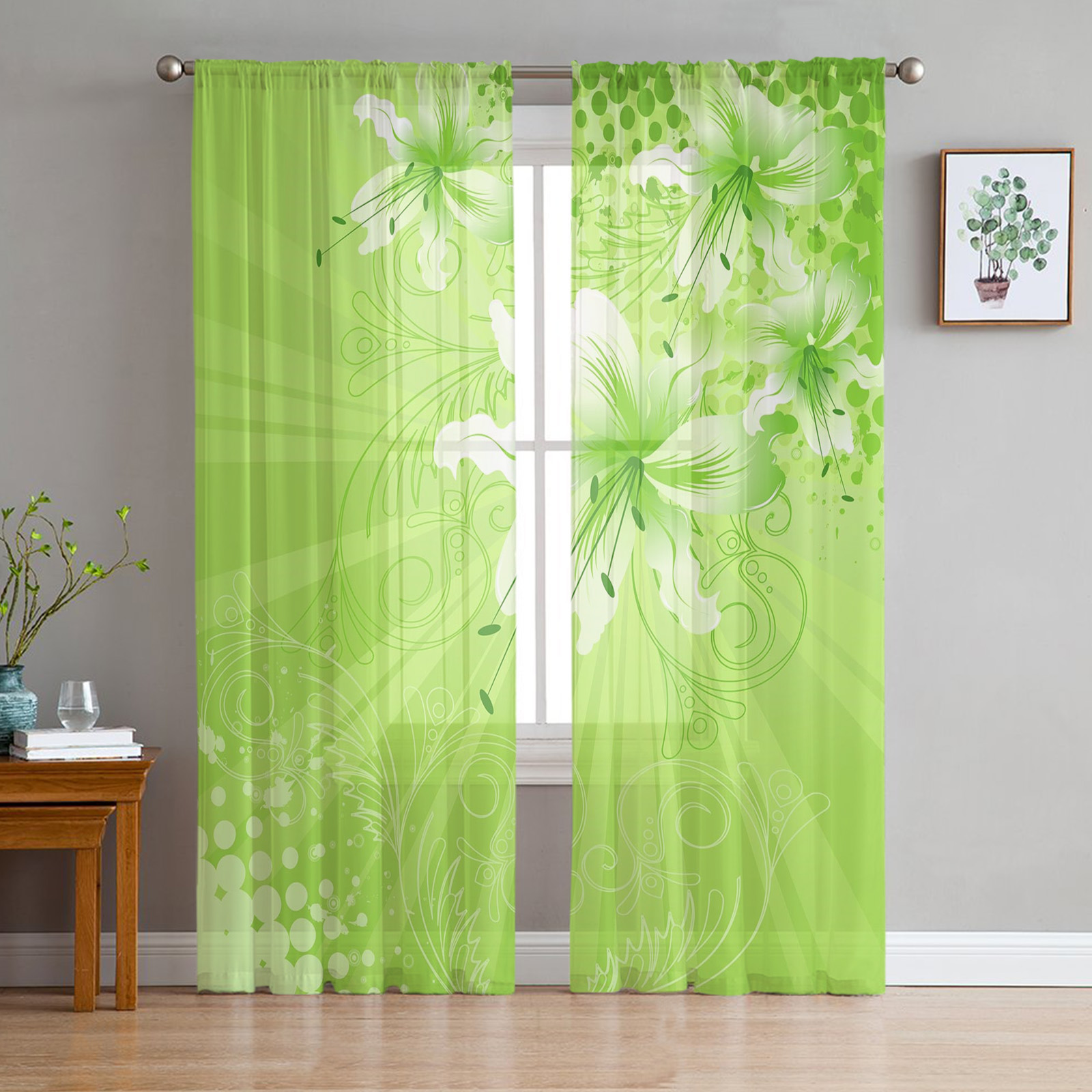 Lily Flowers Tulle Sheer Window Curtains for Living Room the Bedroom ...