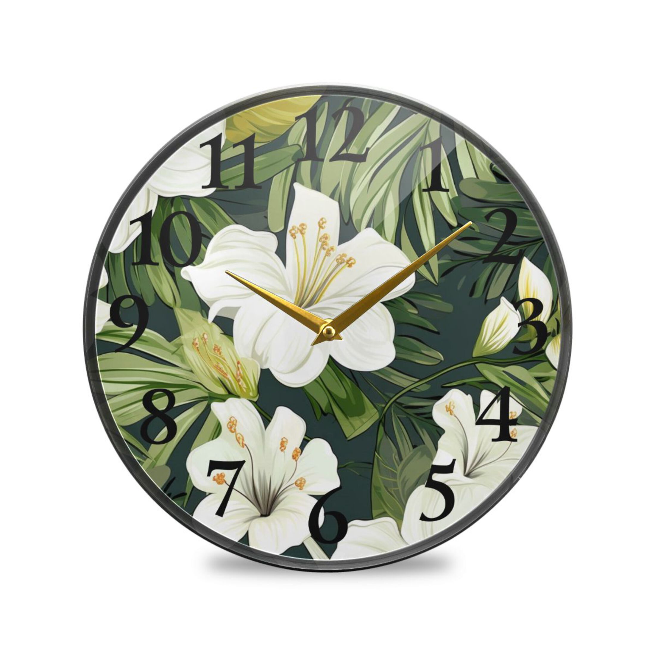 Lily Flowers Wall Clocks Battery Operated 11.9 Inch Round Clock Acrylic ...