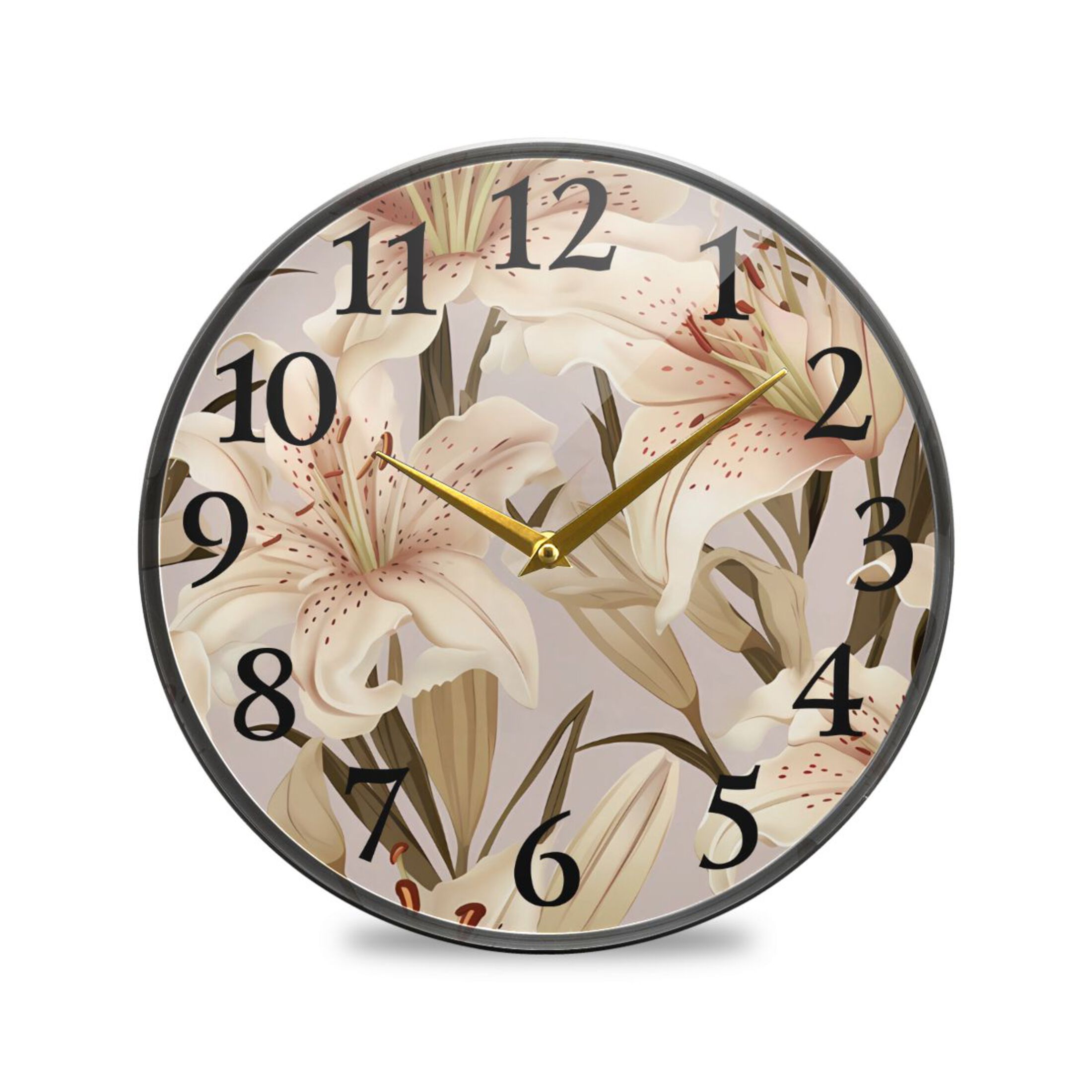 Lily Flowers Wall Clocks Battery Operated 9.5 Inch Round Clock Acrylic ...