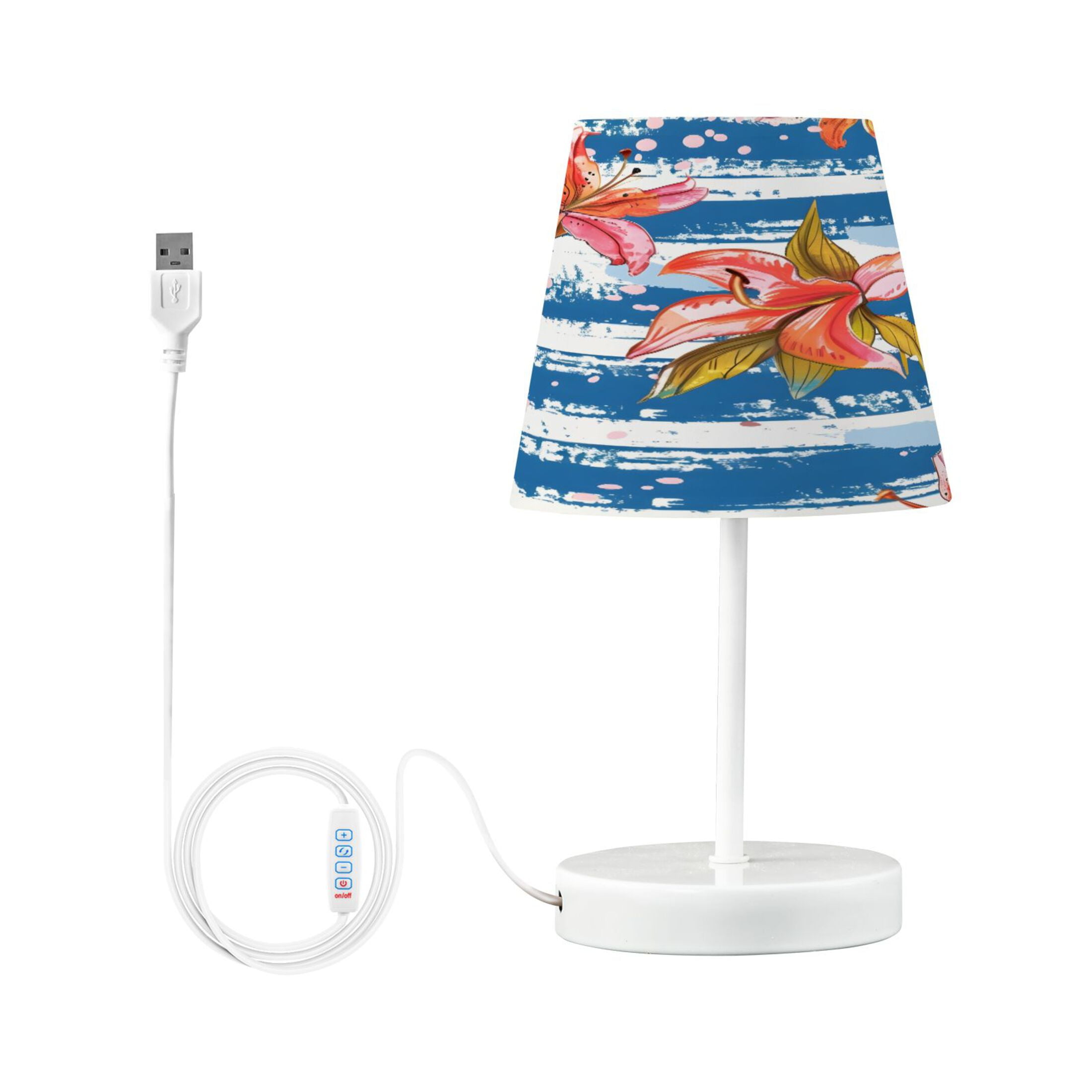 Lily Flowers on Stripe Desk Lamp LED Table Nightstand Lamps with 3 ...