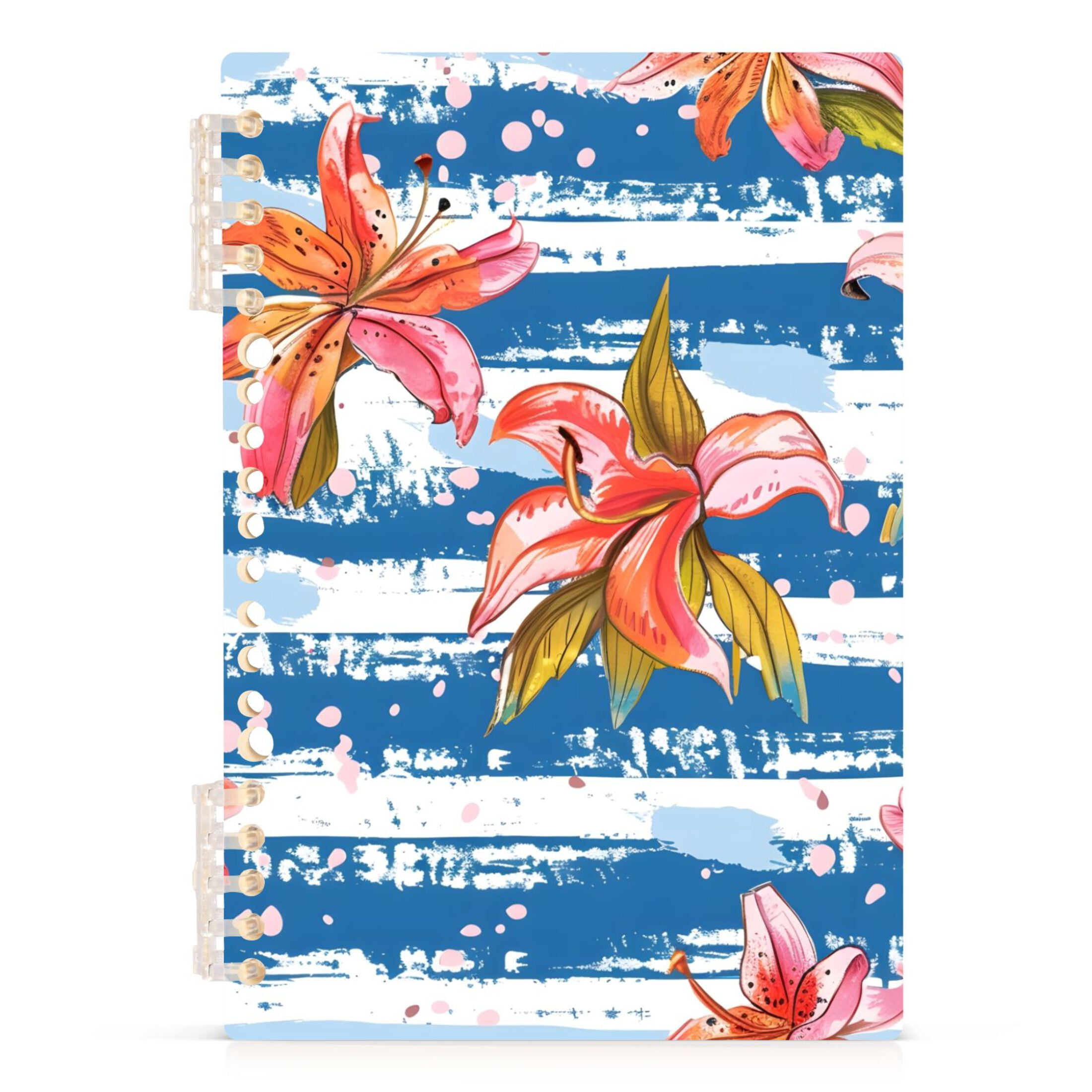 Lily Flowers on Stripe Spiral Notebooks 60 Sheets 120 Pages A5 Journal ...