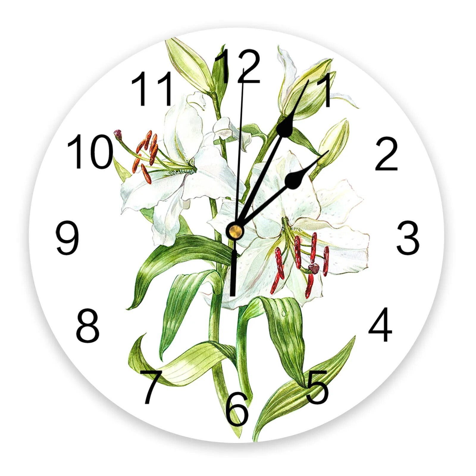 Lily Green Leaves Flower Wall Clock Modern Design Living Room ...