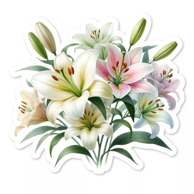 Lily, Lilies Bouquet Sticker, Water Resistant, Water Bottle ...