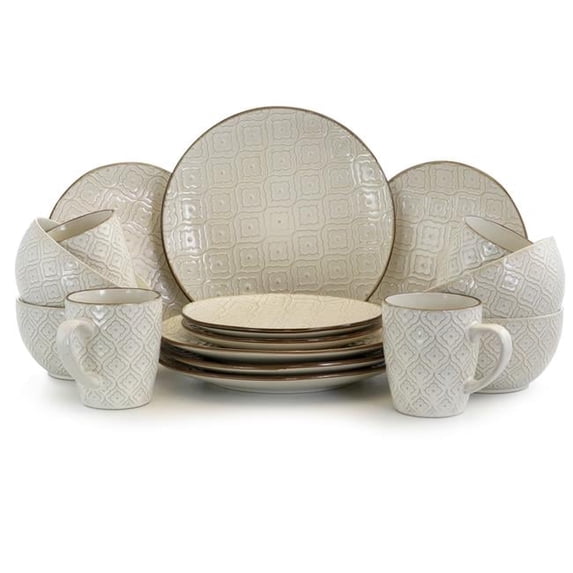 Lily Luxurious Stoneware Dinnerware with Complete Setting for 4, White ...