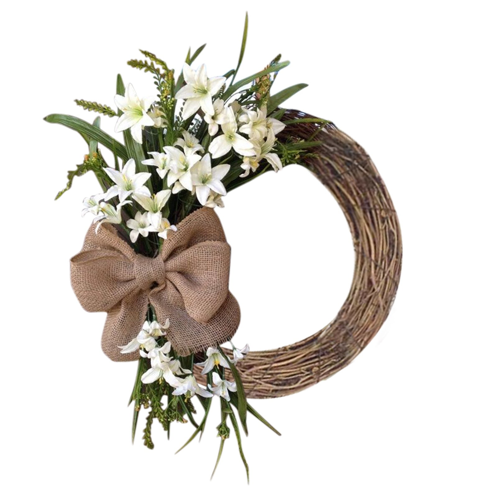 Lily Memorial Easter Wreath with Bow - Hanging Linen Wreath with ...