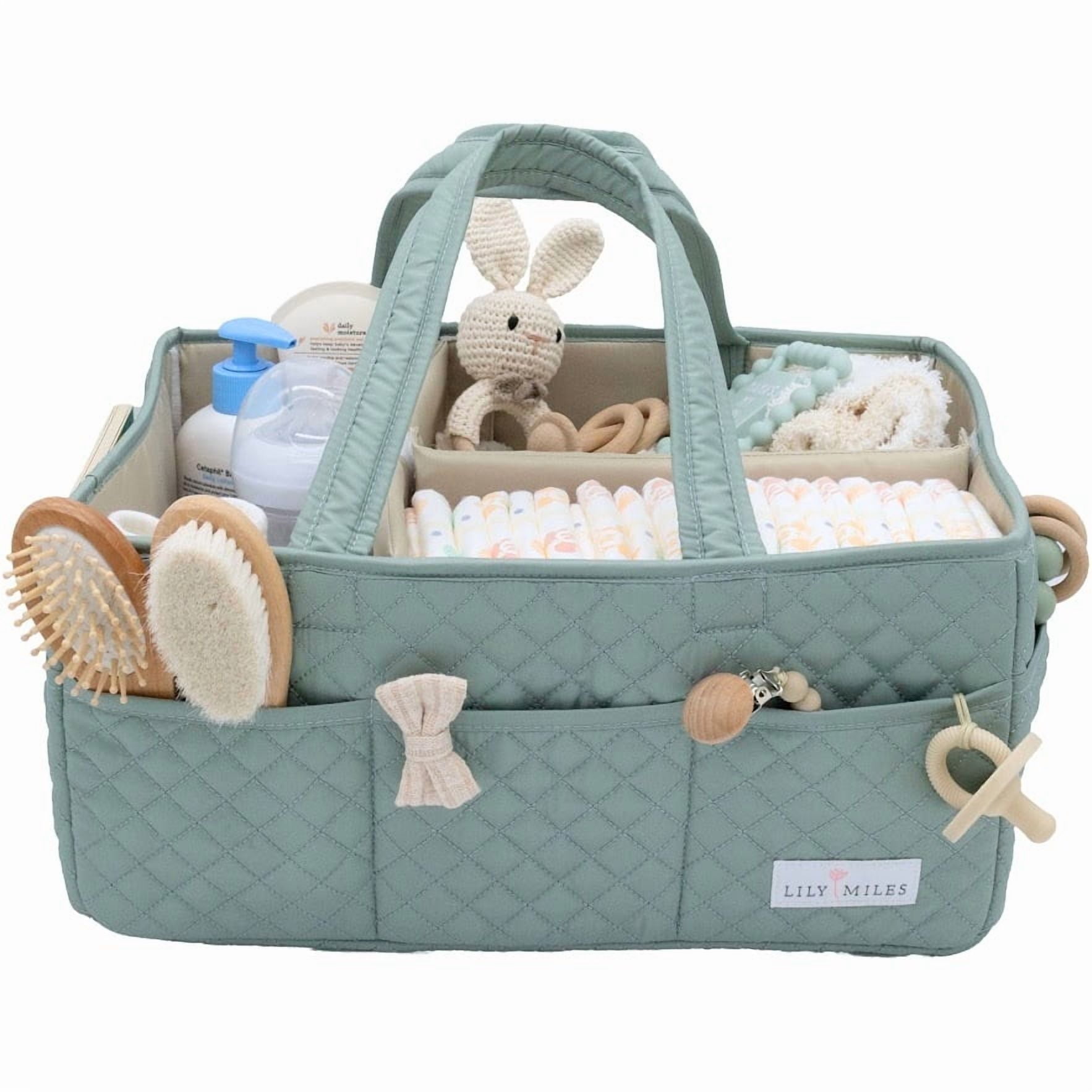 Lily Miles Baby Diaper Caddy Organizer, Quilted Nursery Storage Basket ...