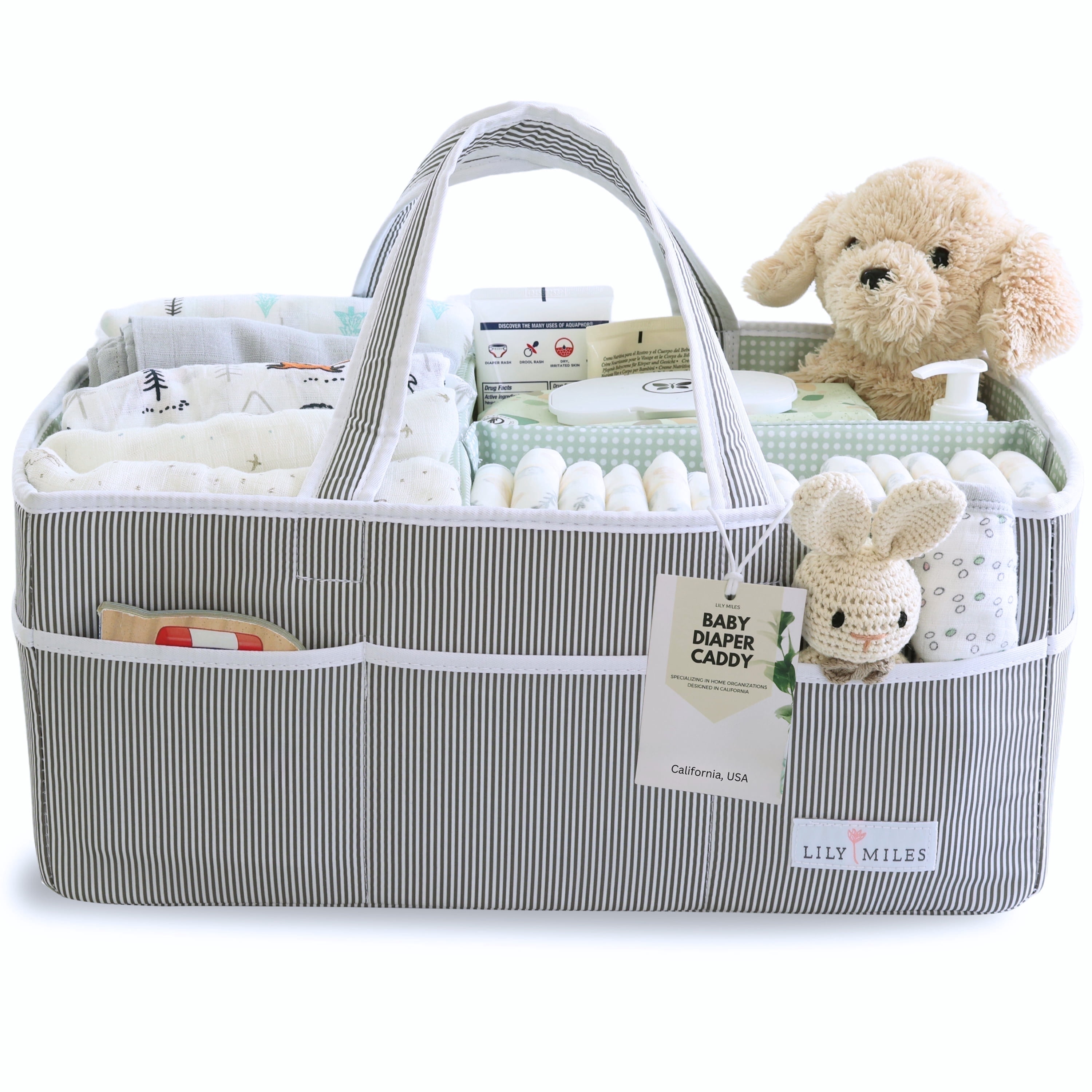 Lily Miles Extra Large Baby Diaper Caddy Organizer, Unisex, Gray Mint ...