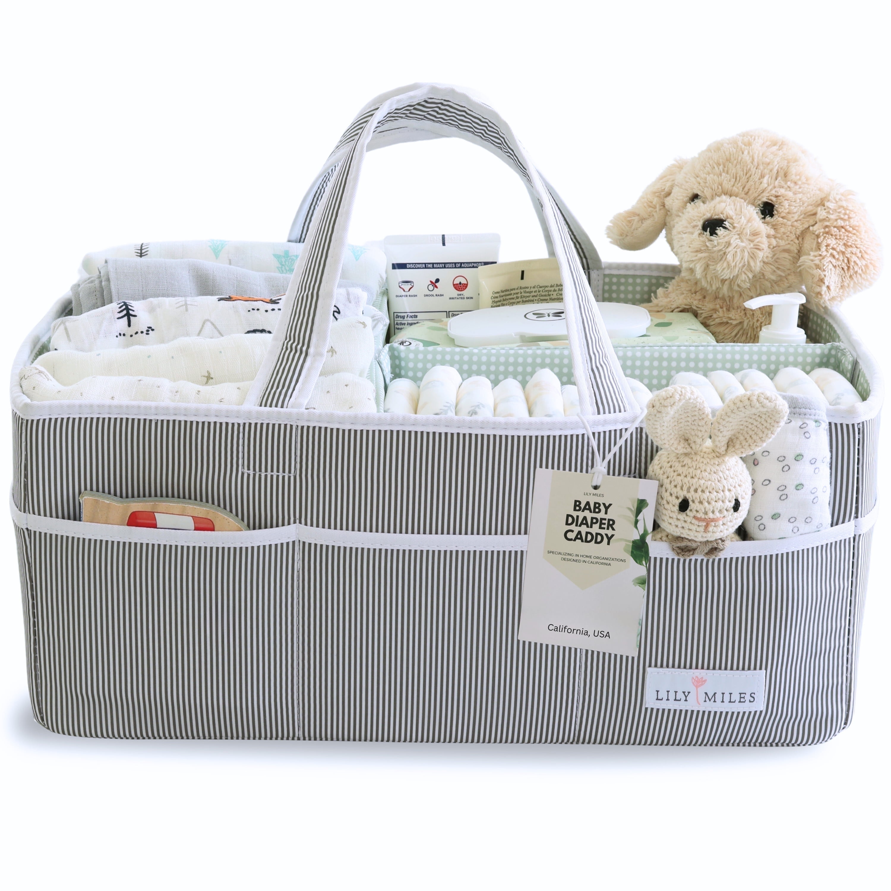 Lily Miles Extra Large Baby Diaper Caddy Organizer, Unisex, Gray Mint ...