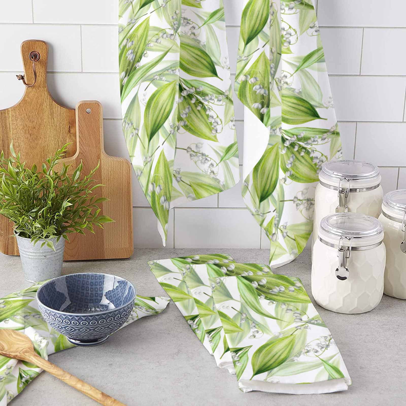 Lily Of The Valley Watercolor Flower Kitchen Towel Absorbent Dish Cloth Tableware Towel for ...