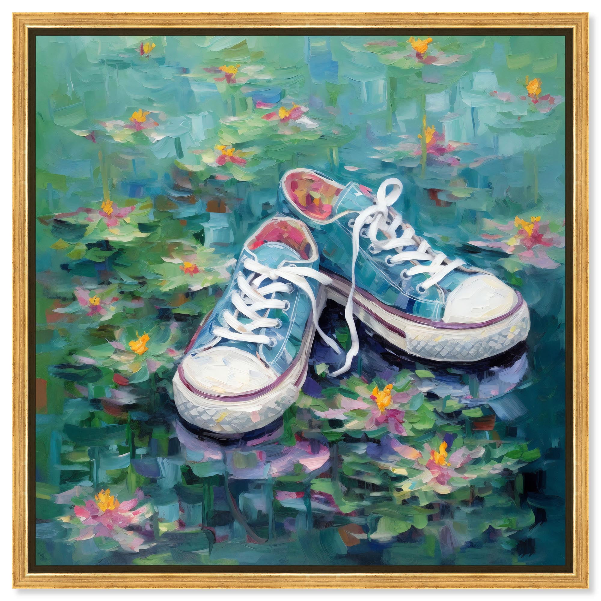Lily Pad Sneakers II Canvas Sneaker Wall Art by Art Remedy, Gold Frame ...