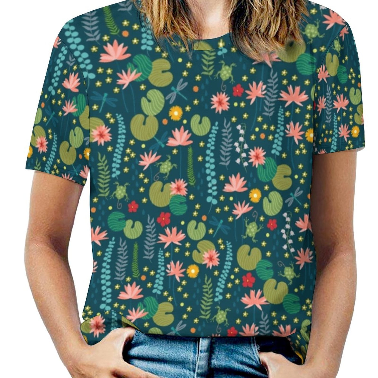Lily Pad Women Zipper Sexy Printed Vintage T Shirts Tops Full Print T ...