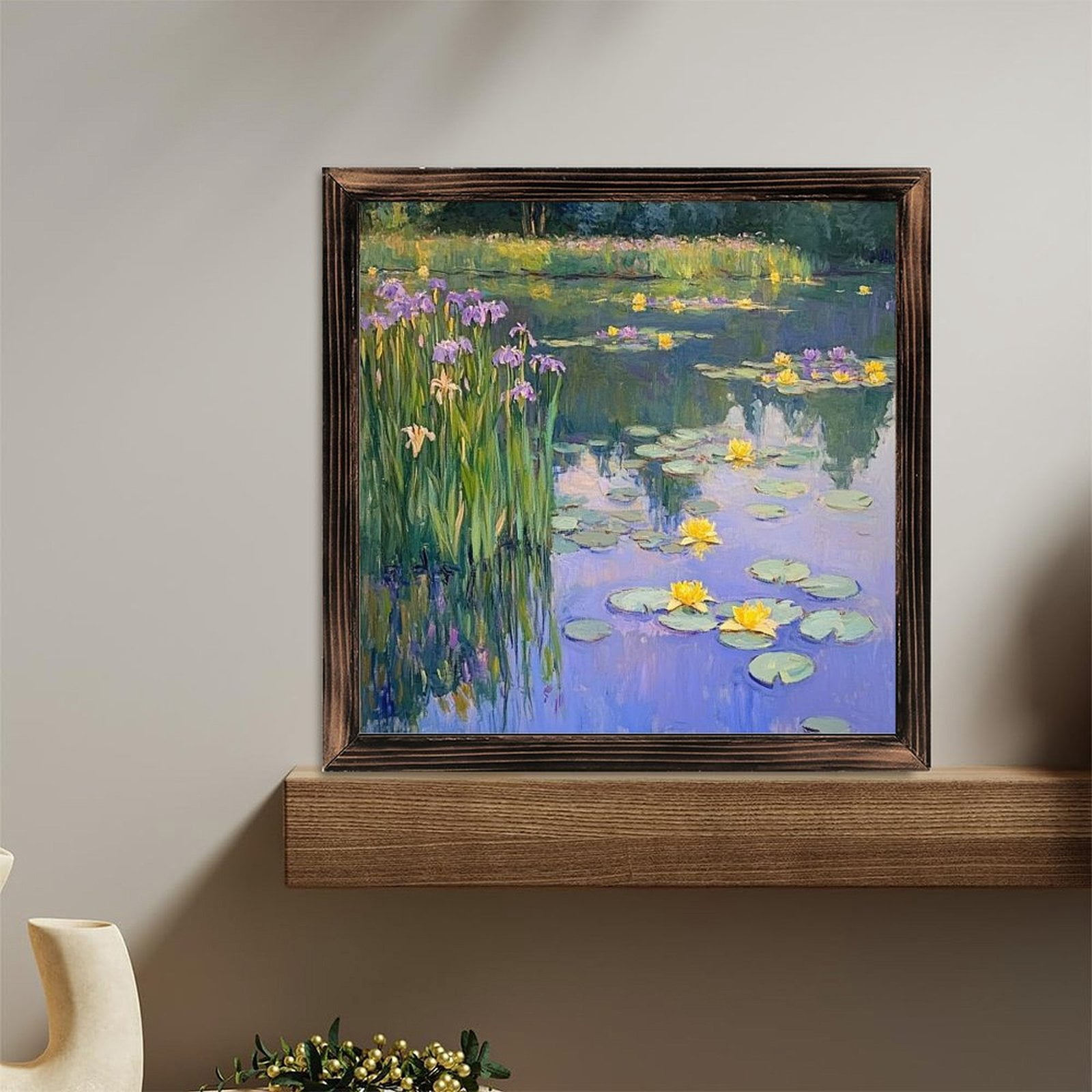 Lily Pads Irises Pond Art Wooden Sign Wall Plaque - Vintage Art ...