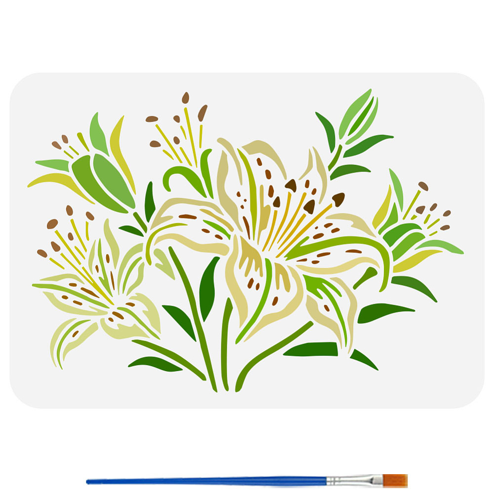 Lily Painting Stencil with Brush 21x29.7cm/8.3x11.7inch Lily Flower ...
