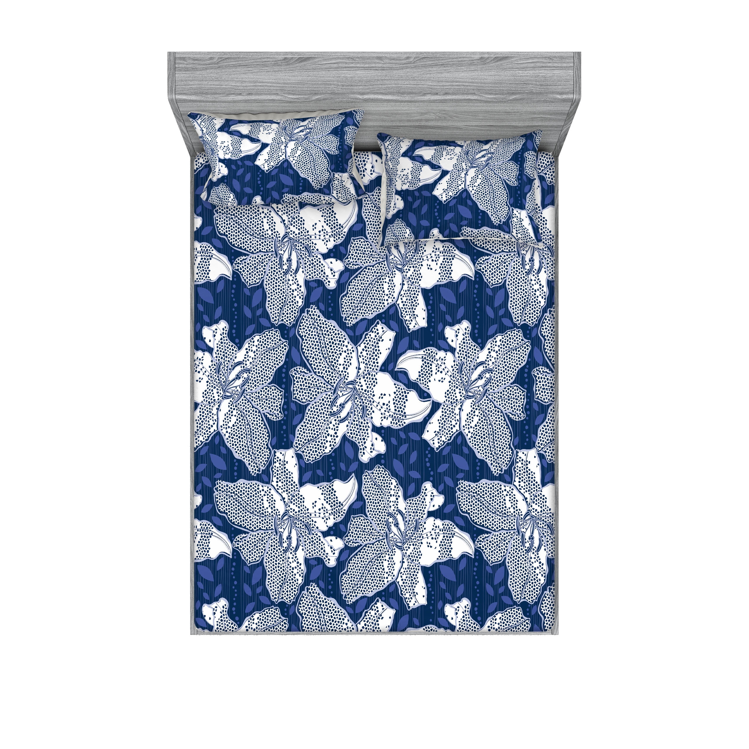 Lily Pattern Fitted Sheet & Pillow Sham Set, Retro Wave Inspiration ...