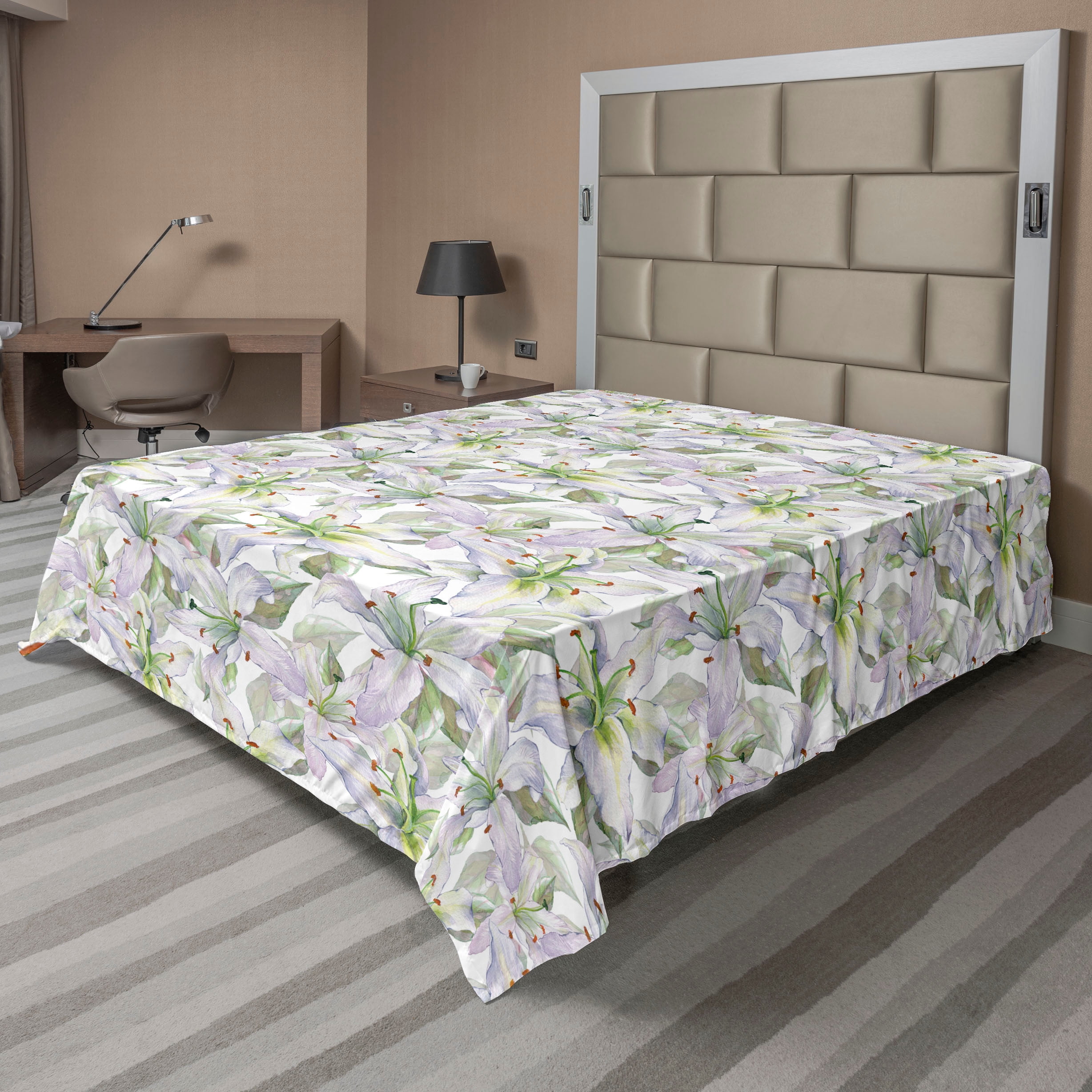 Ambesonne Lily Pattern Flat Bedding Sheet Soft Top Sheet, Watercolor ...