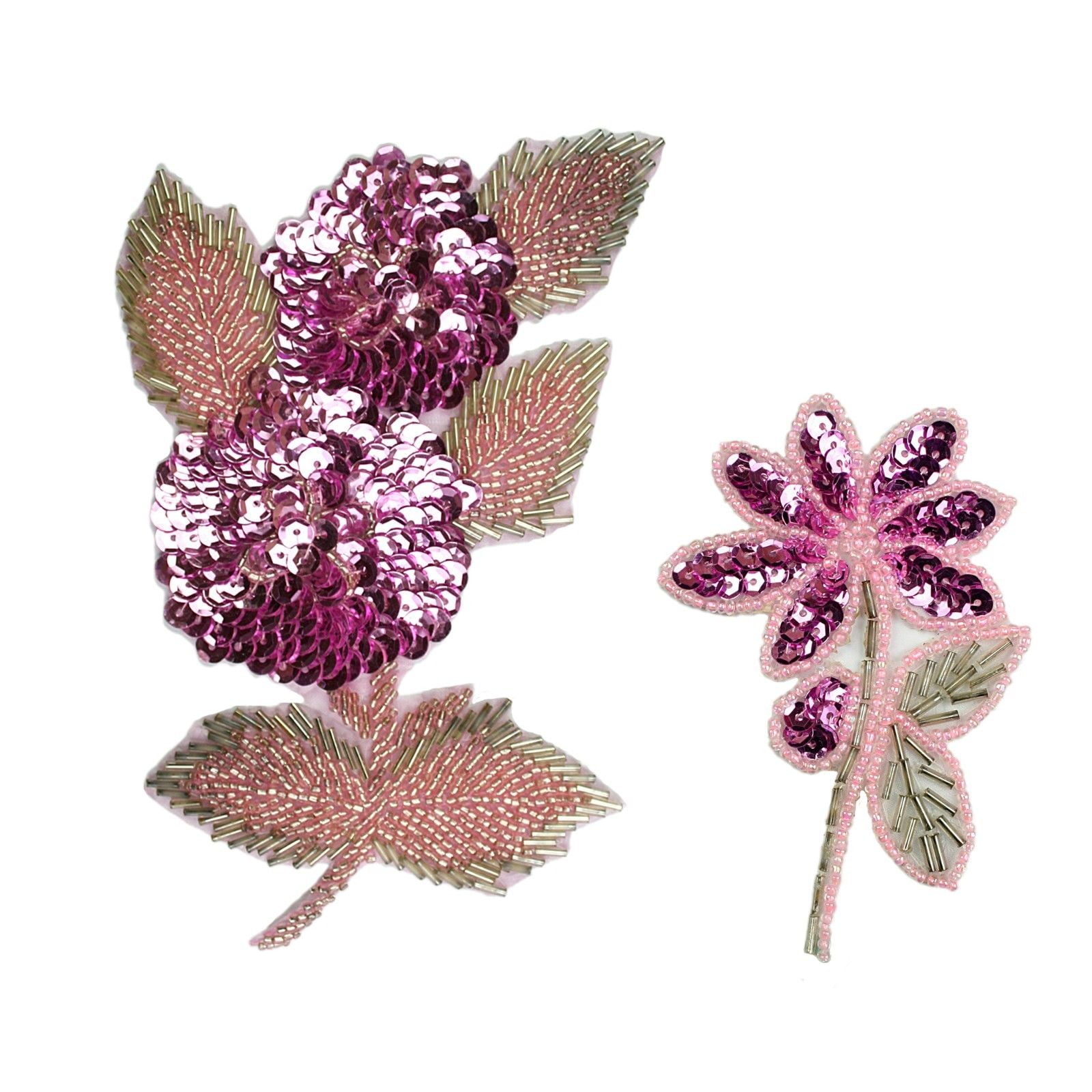 Lily Pink Floral Sequins Beaded Sew On Applique Flower Patch Craft ...
