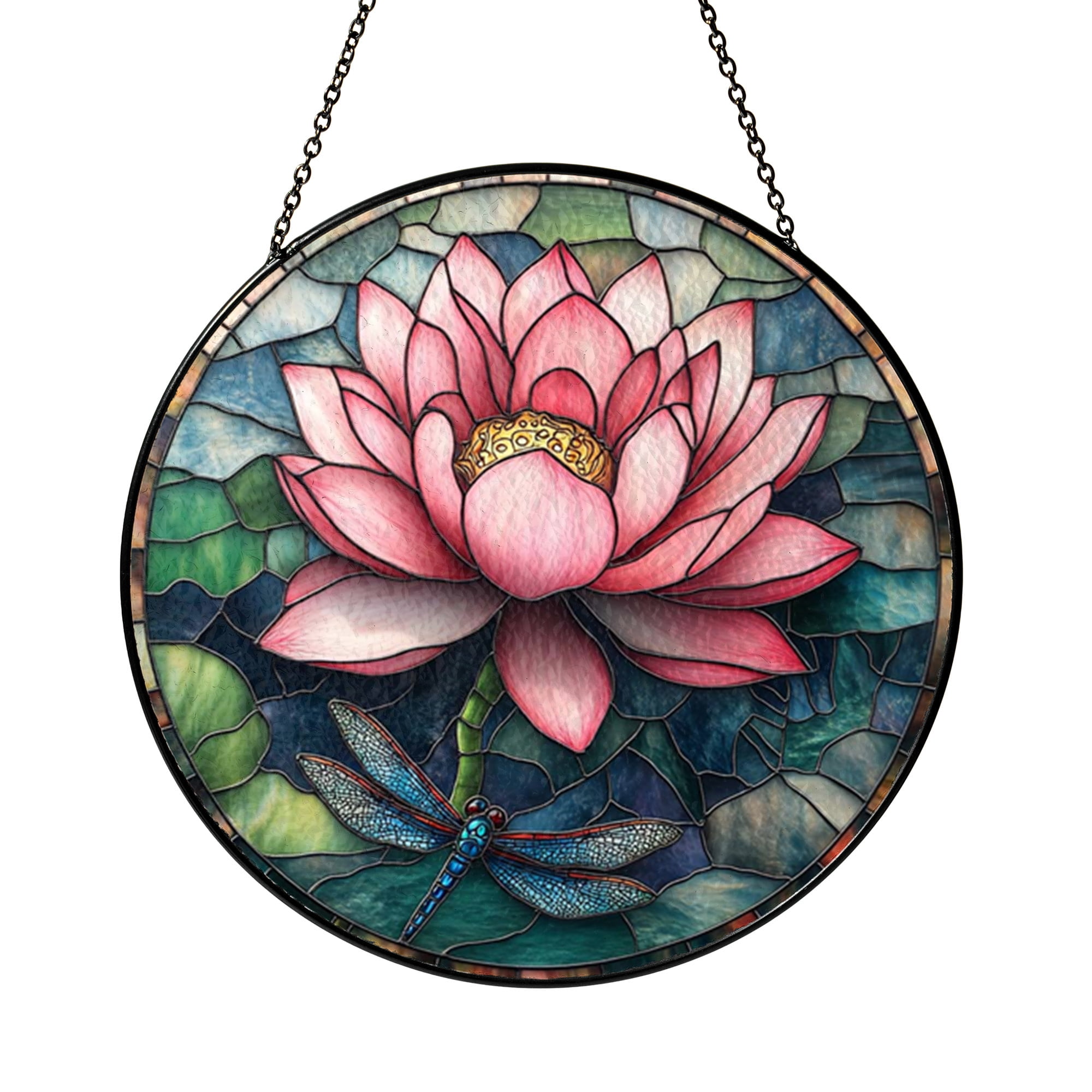Lily Pond Dragonfly Glass Style Window Art1701 - Walmart.com
