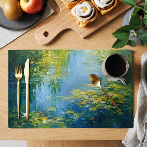 Lily Pond Placemats Set of 8, Summer Green Weeping Willow Lily Pads Oil ...