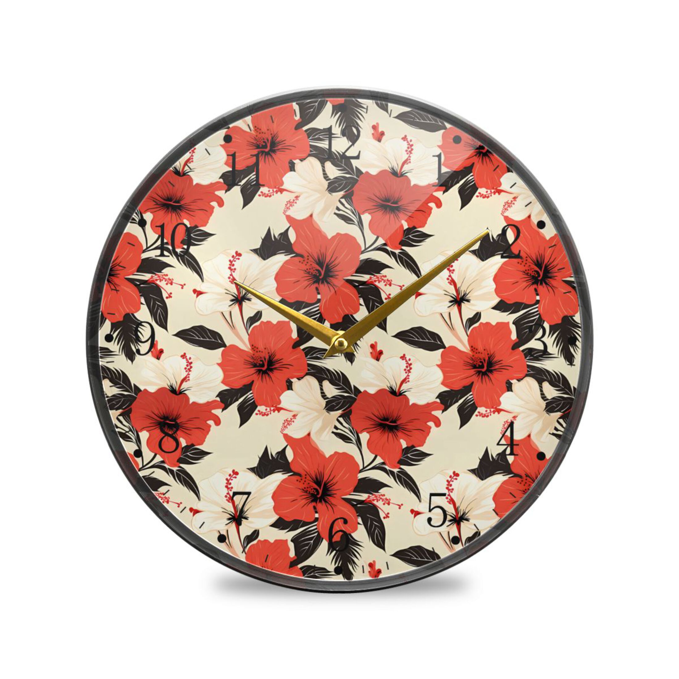 Lily Red Flowers Floral Acrylic Wall Clocks Quiet Round Clock Battery Operated Non-Ticking Clock ...