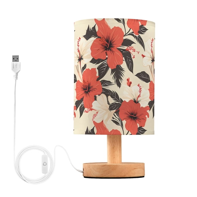 Lily Red Flowers Floral Bedside Table Lamp LED Warm Lights with USB ...