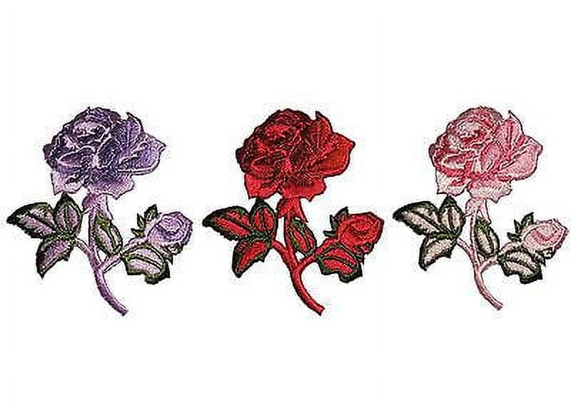 Lily Red Pink Lilac Rose Embroidered Patch Floral Embroidery Iron On ...