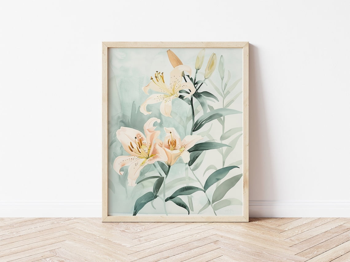 Lily, Spring Flower Wall Decor, Neutral Floral Wall Art, Girls Bedroom ...