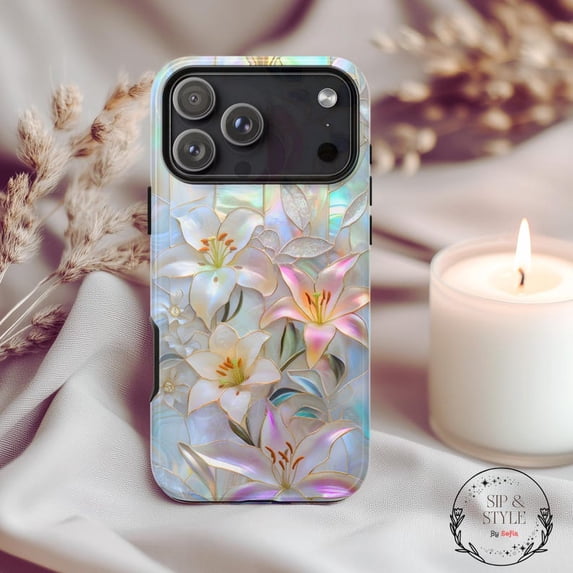 Lily Stained Glass Print Tough Phone Case: Iridescent Floral Art ...