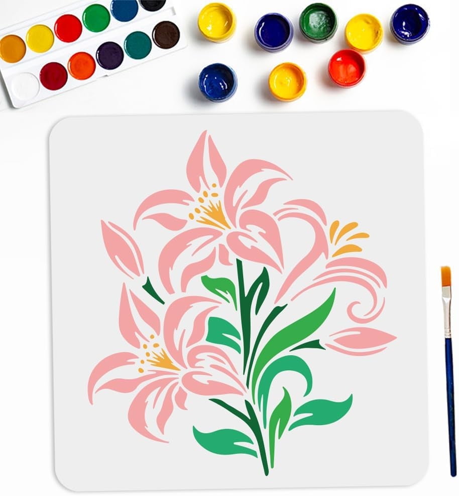 Lily Stencil 11.8×11.8inch Large Flower Stencils for Painting with ...