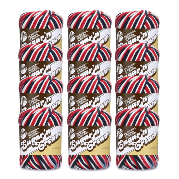 Lily Sugar'n Cream® The Original Ombre #4 Medium Cotton Yarn, Red White Blue 2oz/57g, 95 Yards ...