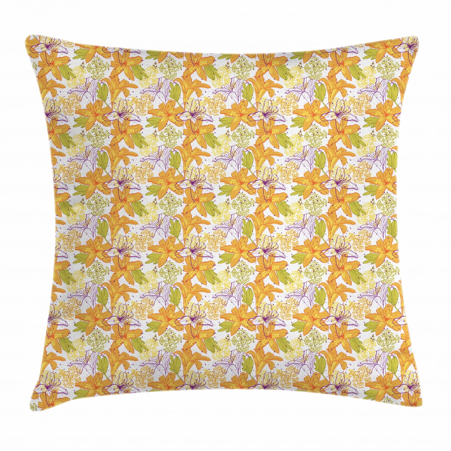 Lily Throw Pillow Cushion Cover, Illustration of Lively Flowers of ...