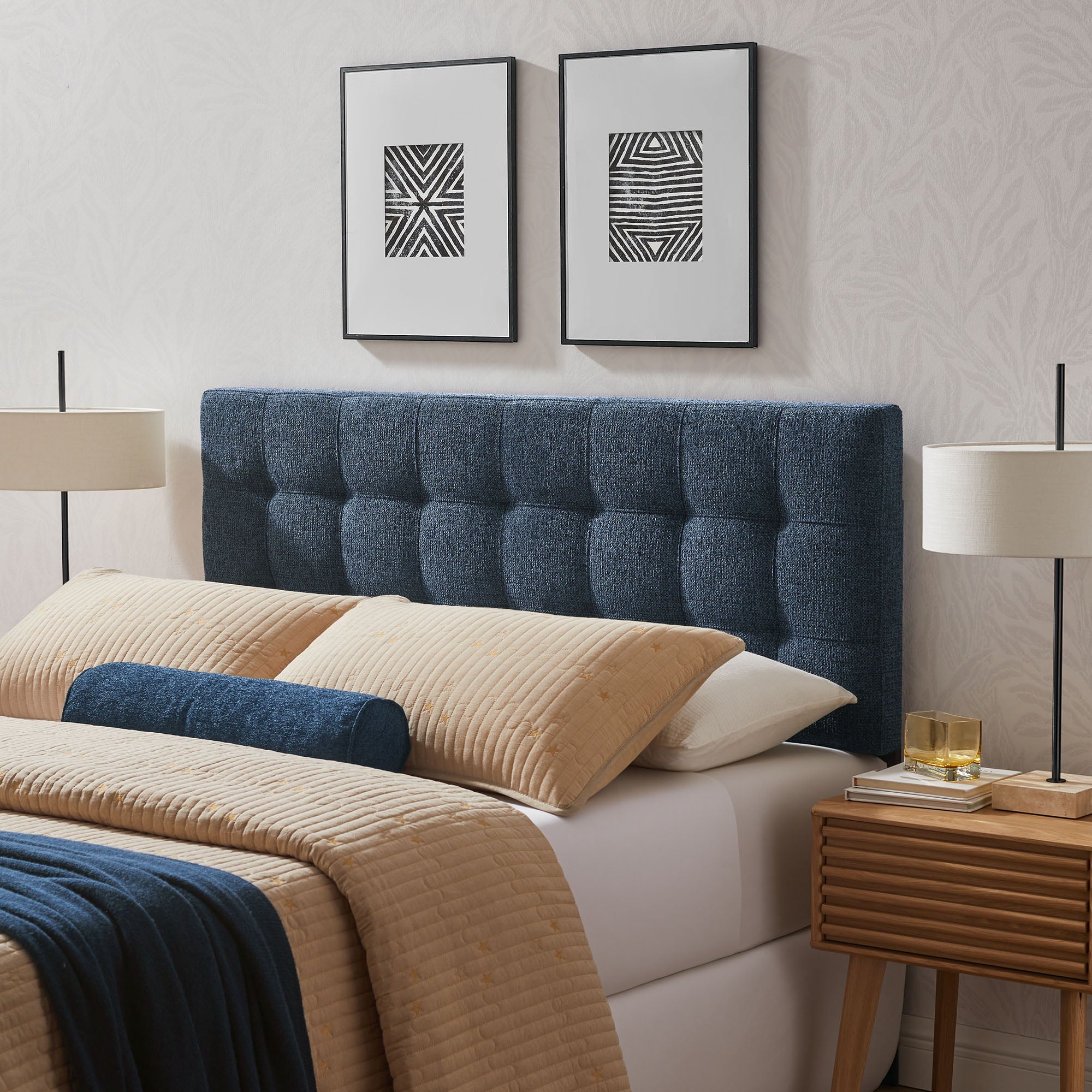 Lily Upholstered Full Size Headboard in Navy - Walmart.com