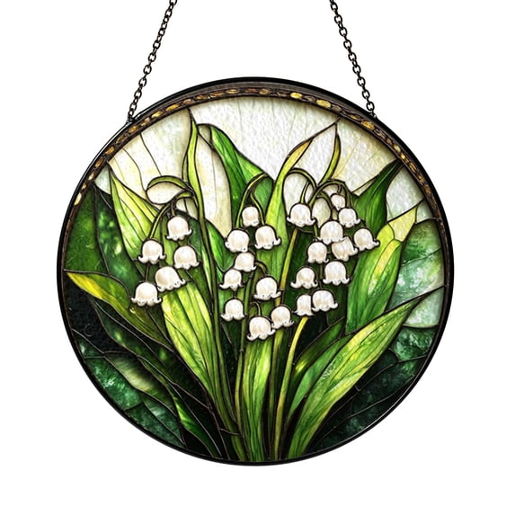 Lily Valley Window Hanging Decor, Stained Glass Style Botanical ...