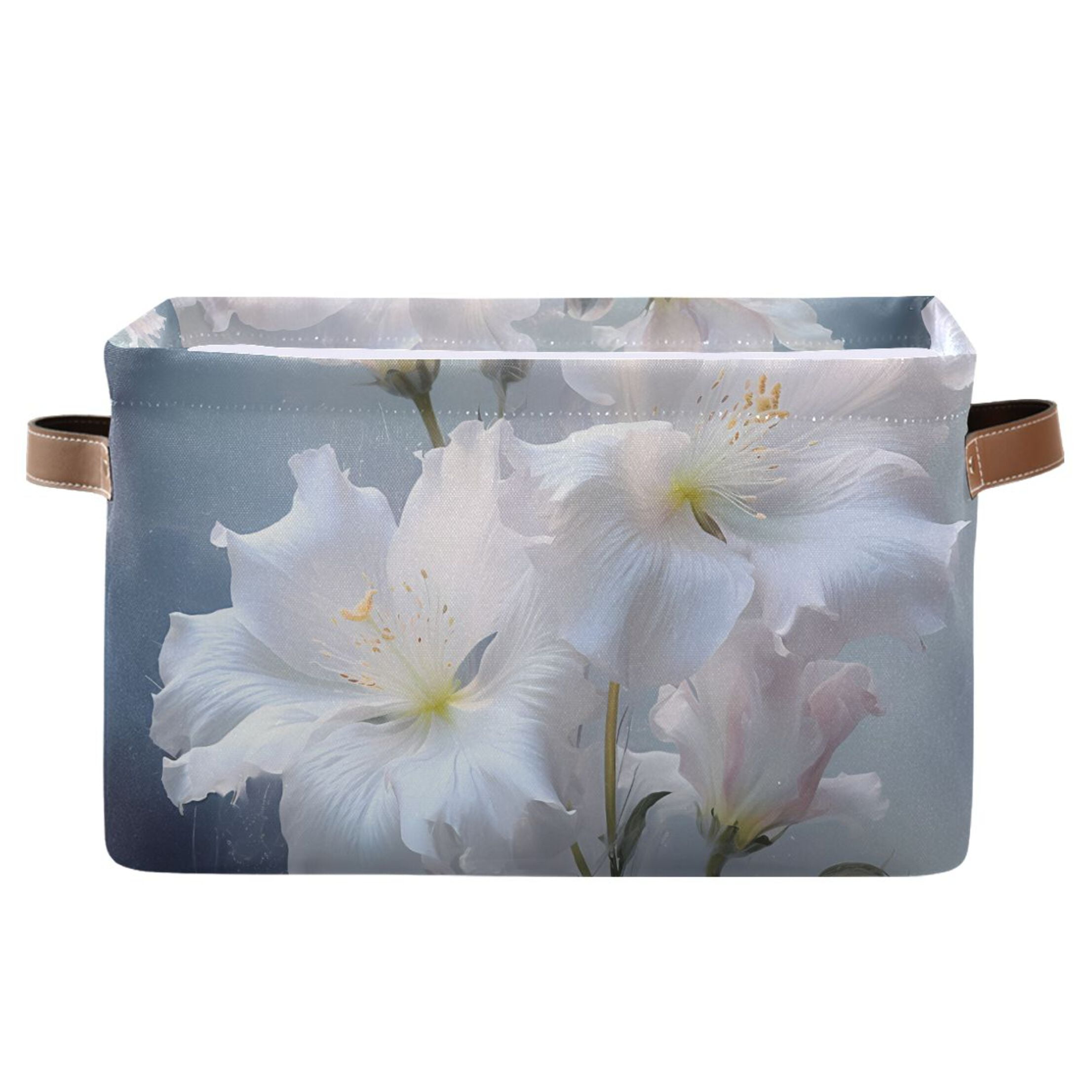 Lily White Flowers Floral Storage Basket Large Bin Laundry Boxes Toys ...