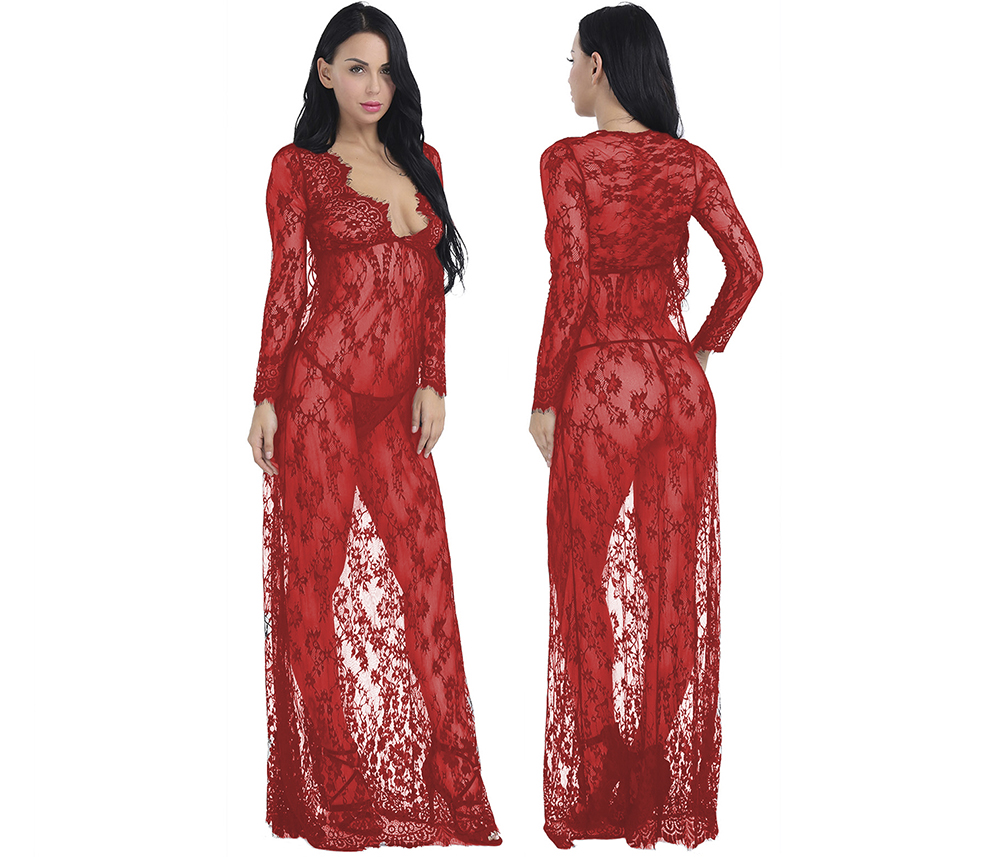 Lily Women's Lingerie Sexy Sheer V-Neck Lace Nightgown Nightdress G ...