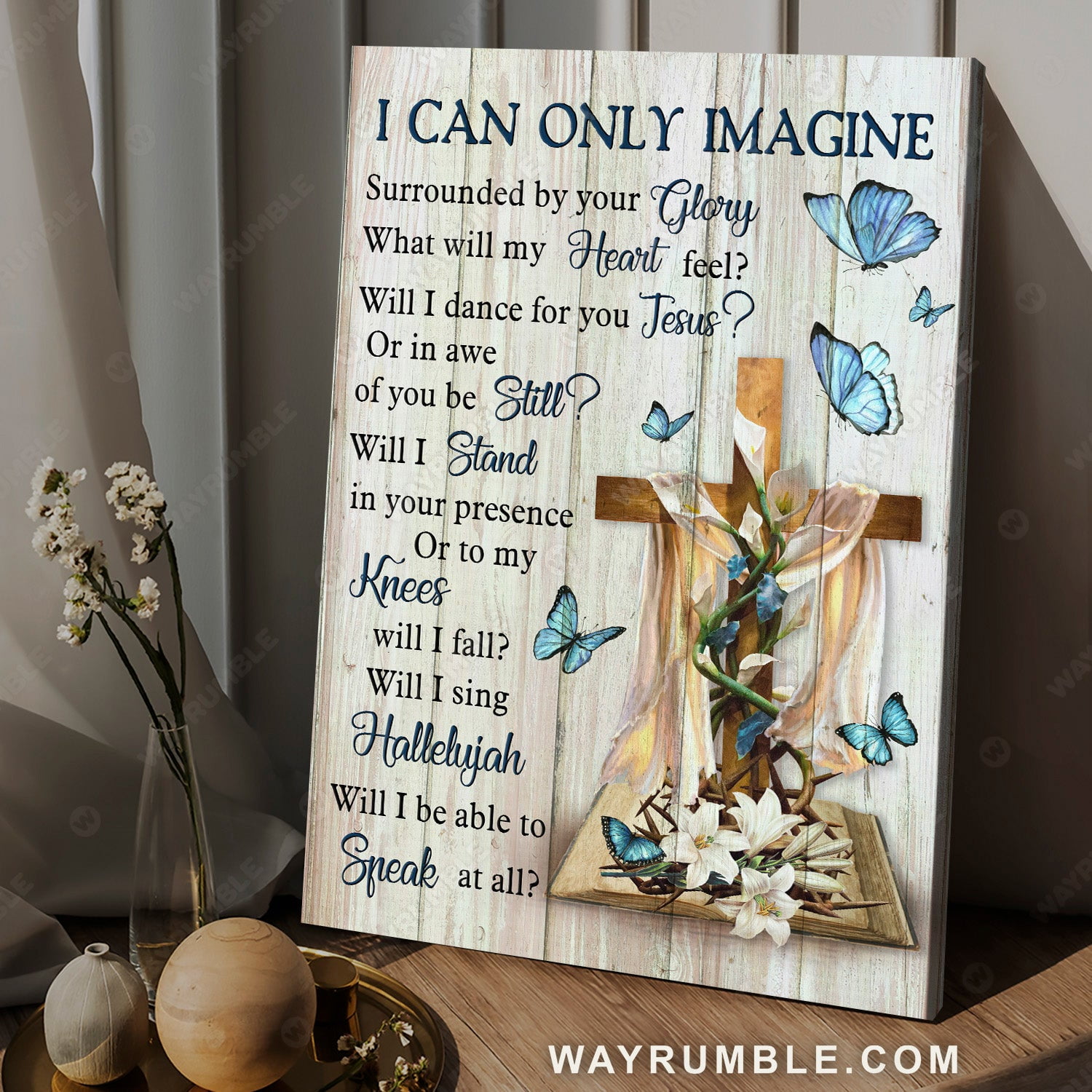 Lily flower vase, Blue butterfly, Cross symbol, I can only imagine ...