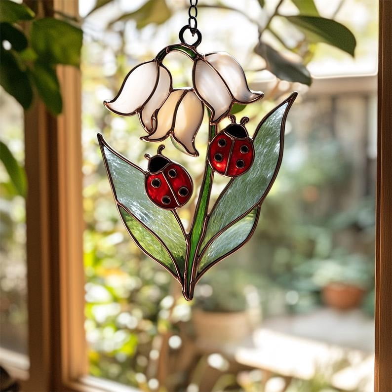 Lily of the Valley Acrylic Suncatcher | Ladybug Window Hanging Decor ...