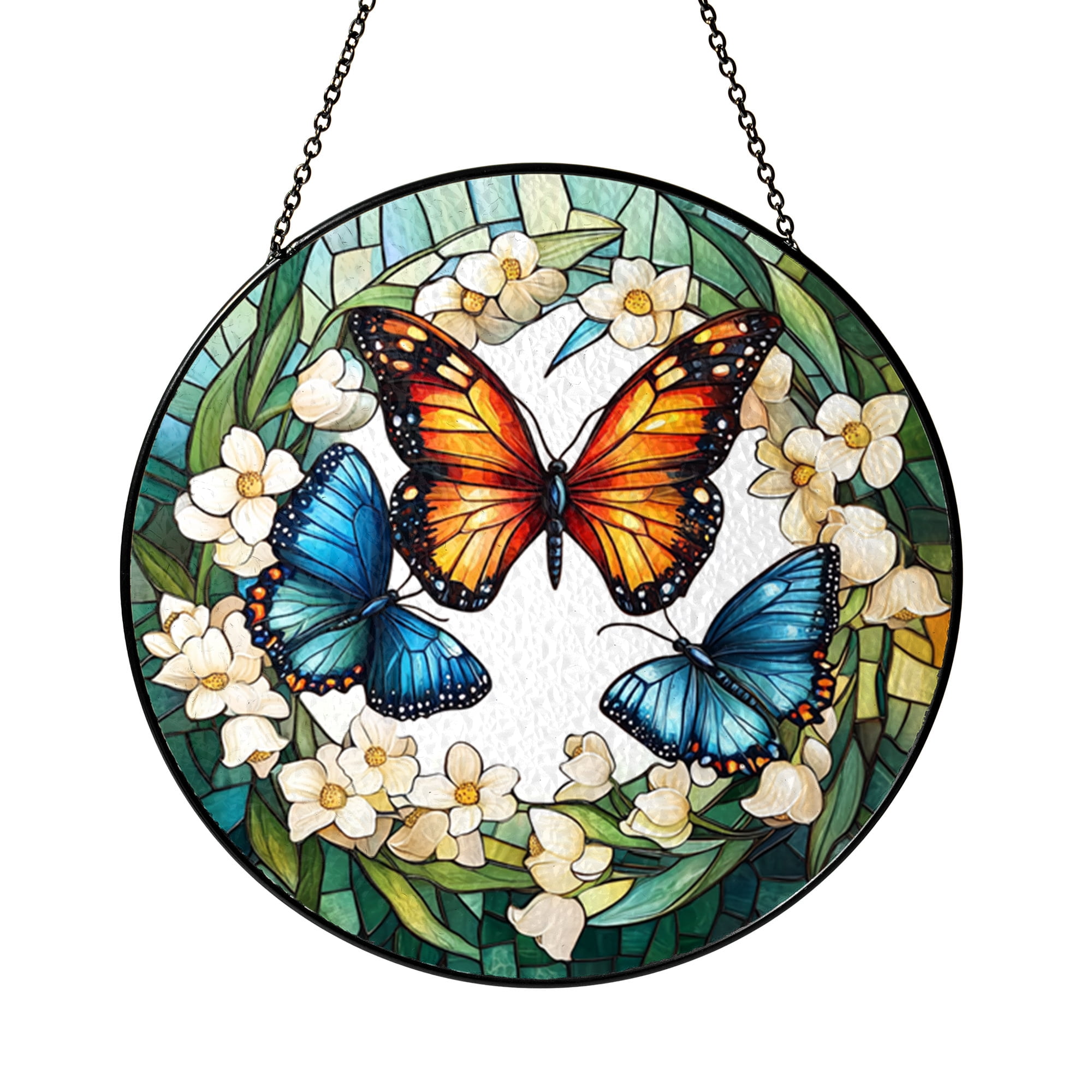 Lily of the Valley Butterfly Stained Glass Style Suncatcher, Floral ...