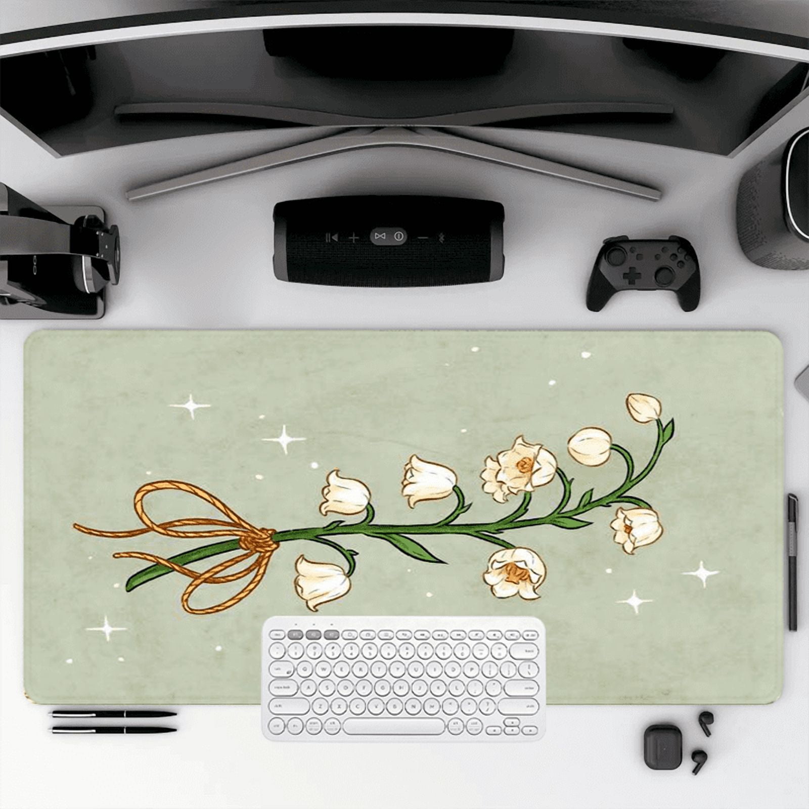 Lily of the Valley Floral Mouse Pad 35.4 x 15.8 inches Rubber Desk Mat ...