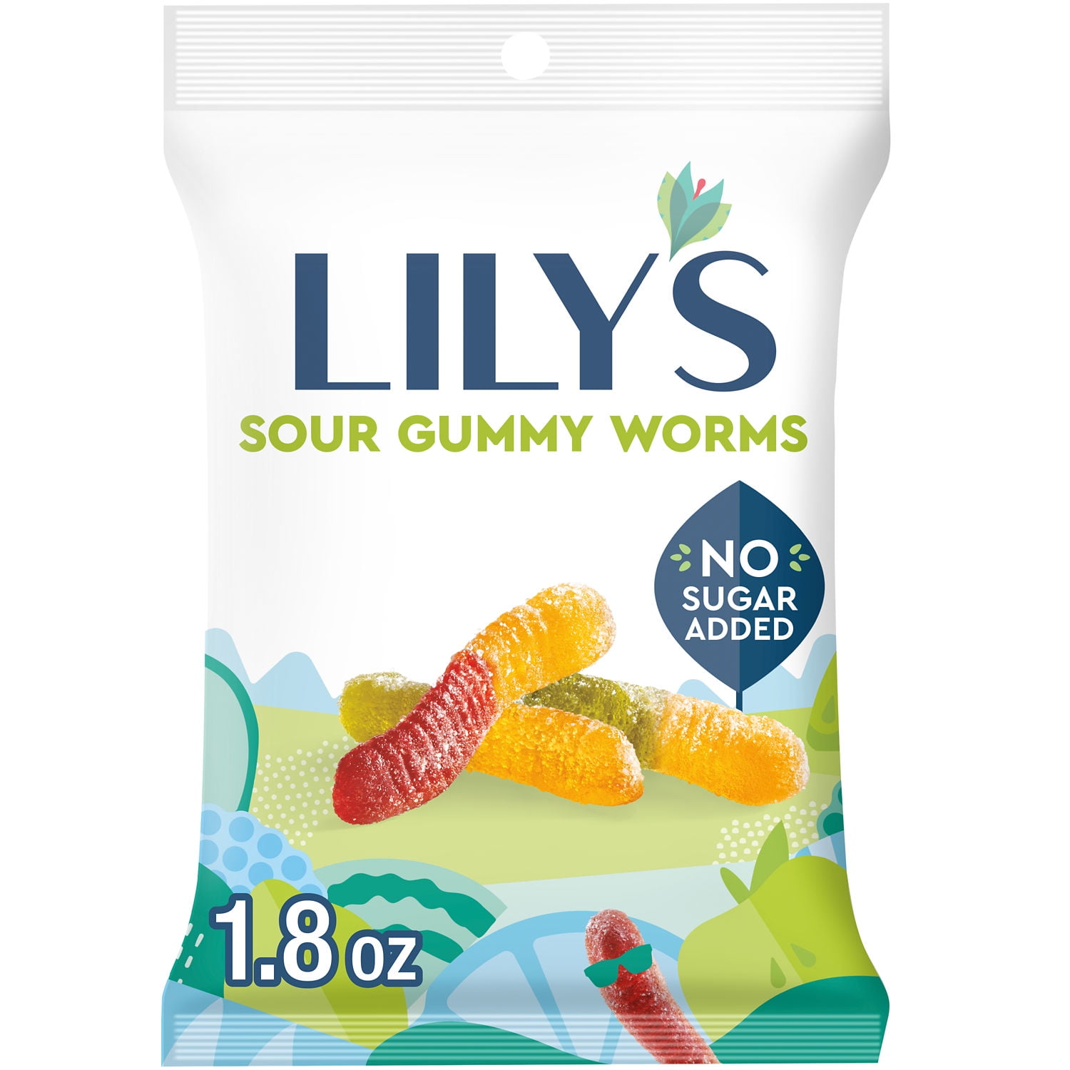 Lily's Sugar-Free, Gluten-Free Chewy Sour Gummy Worms, Assorted Fruit ...