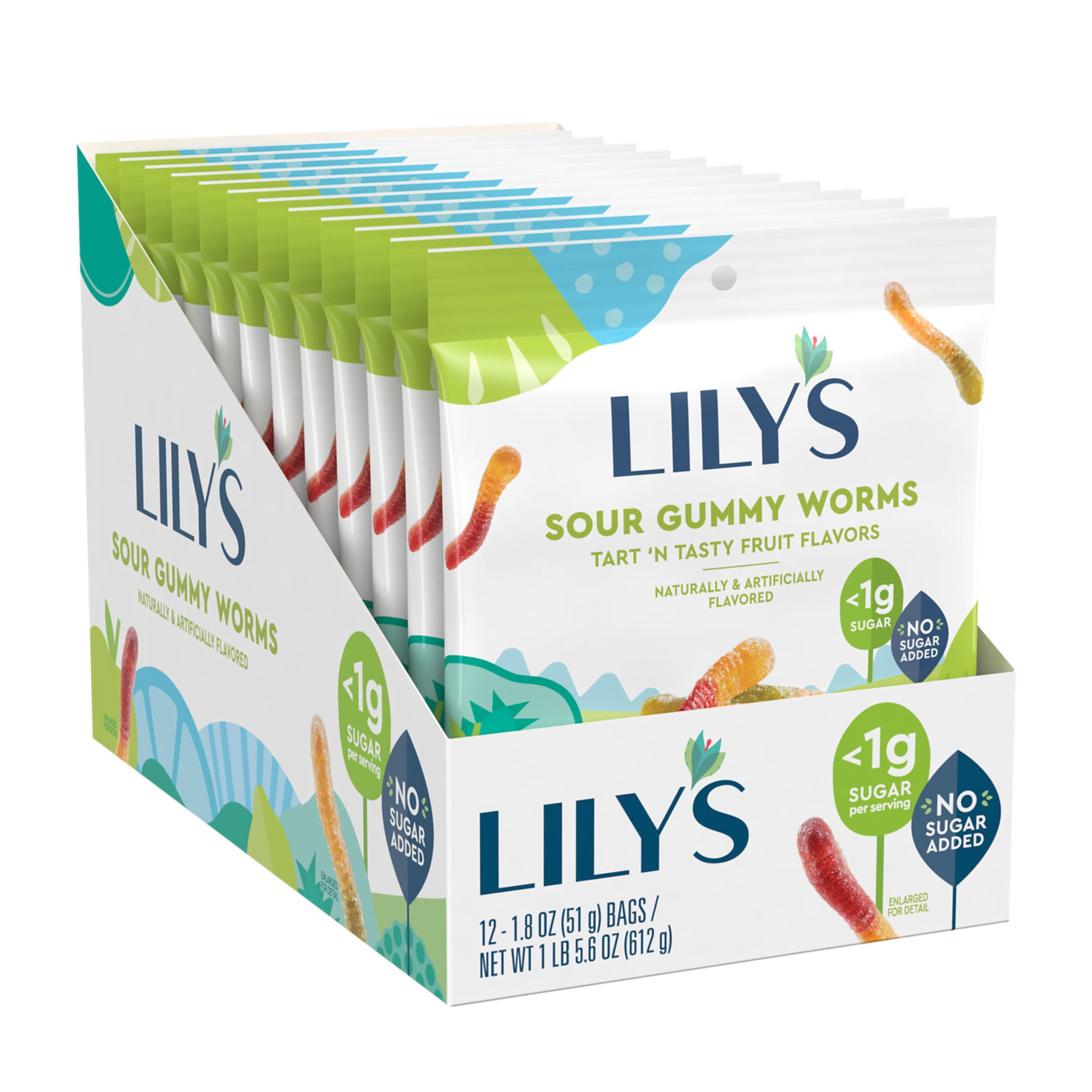 Lily's Gummy Worms Sour, Tart 'n Tasty Fruit Flavors, Stevia Sweet - 4 ...