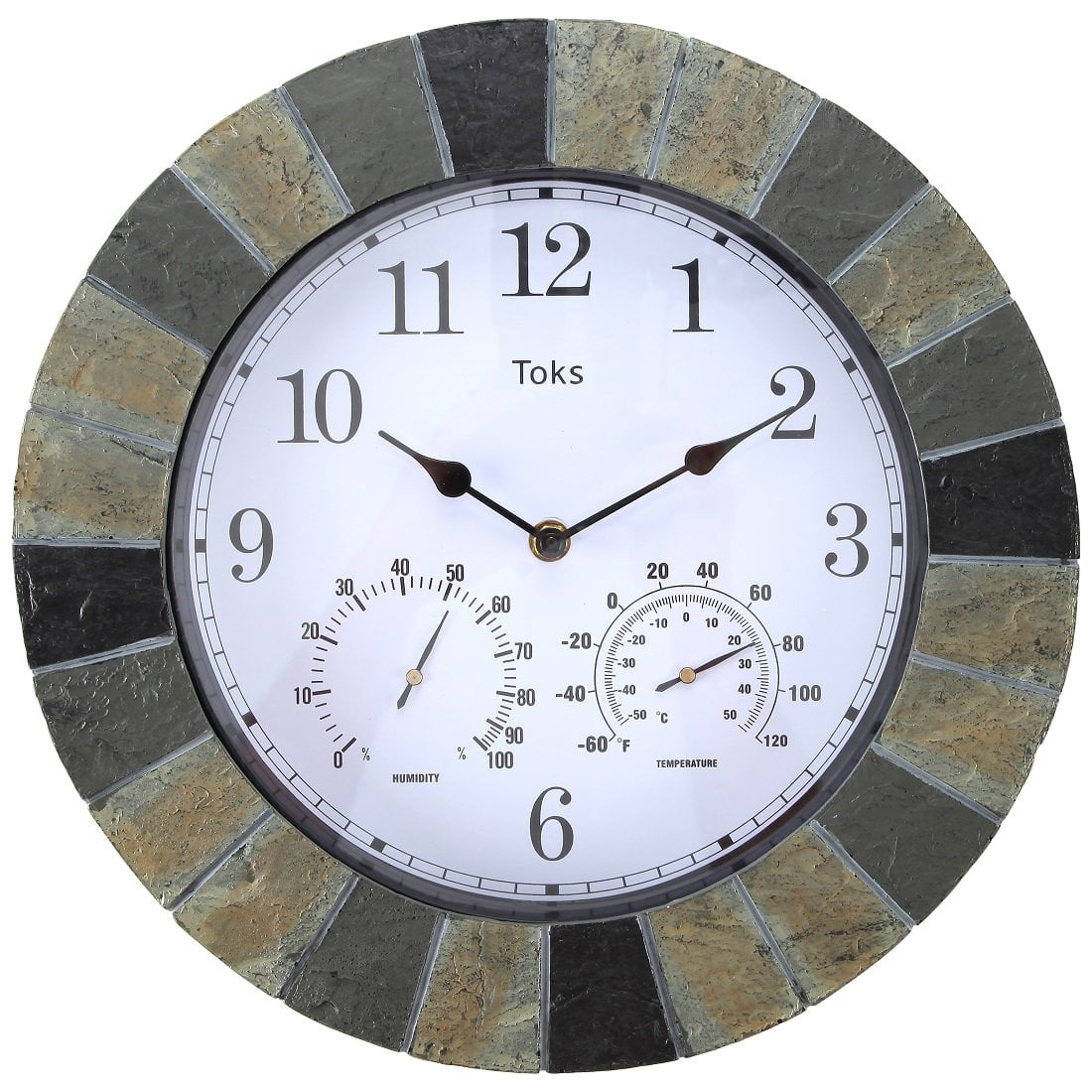 Lily's Home 14 Inches Faux-Slate Wall Clock with Thermometer ...